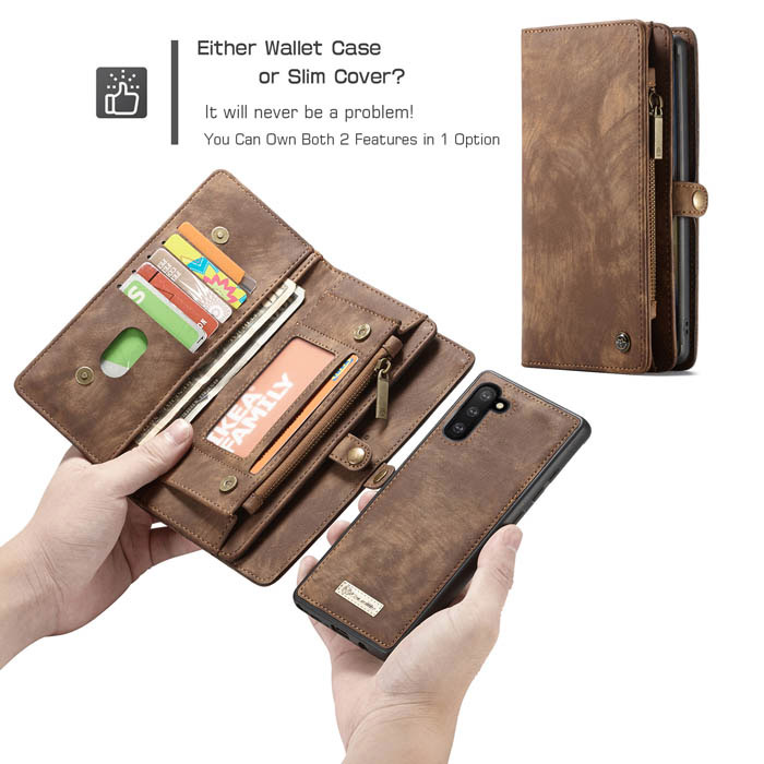 CaseMe Samsung Galaxy Note 10 Zipper Wallet Detachable Case Coffee
